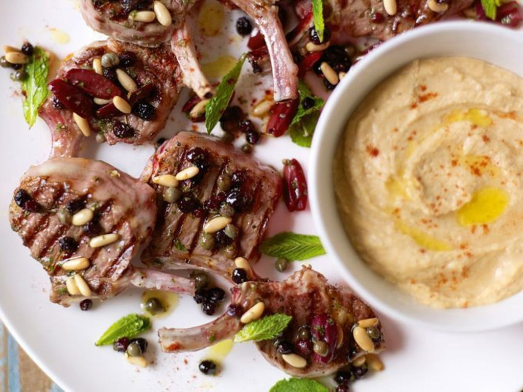 How To Prepare Grilled Lamb Cutlets with Olives, Mint and White Bean P ...
